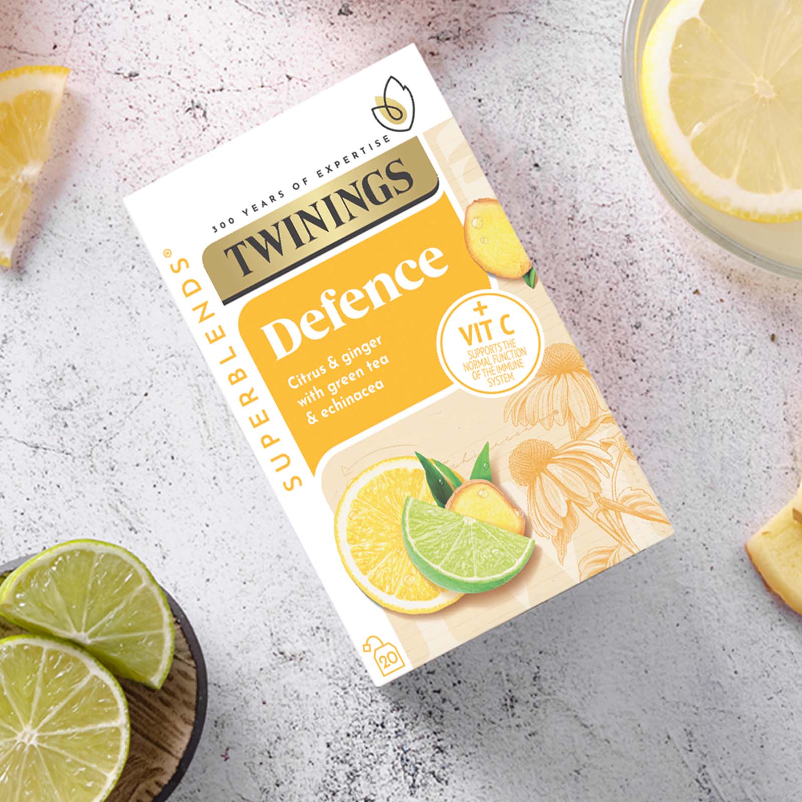 Superblends Defence Citrus & Ginger Green Tea 20 Envelopes – Twinings