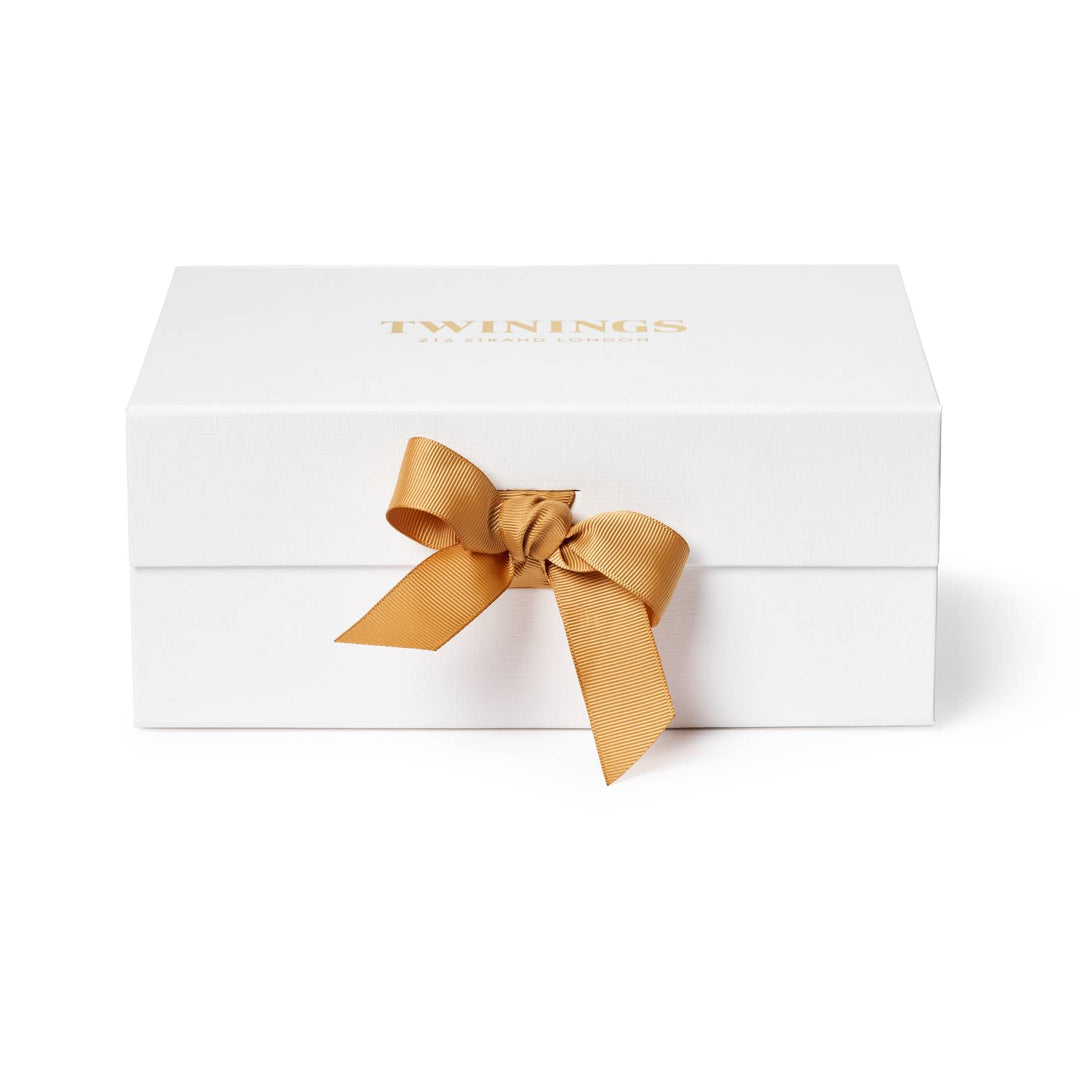 Twinings Small White Gift Box with Gold Ribbon - Empty
