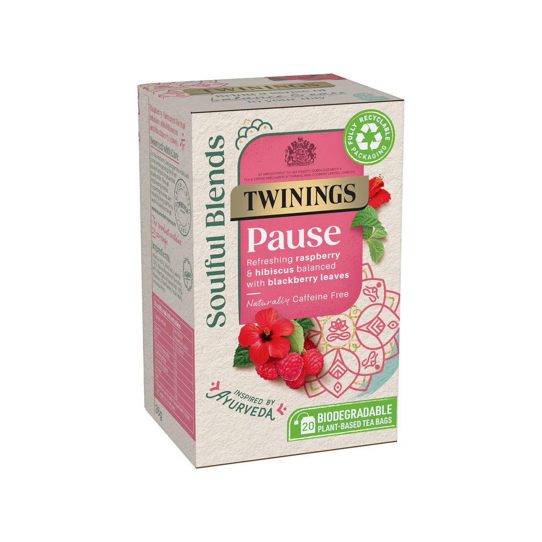 Soulful Blends Pause Tea – Raspberry & Hibiscus – 20 Envelopes – Twinings