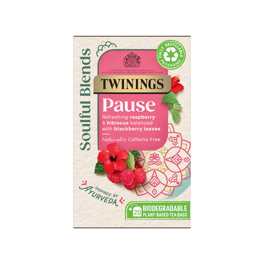 Soulful Blends Pause Tea – Raspberry & Hibiscus – 20 Envelopes – Twinings